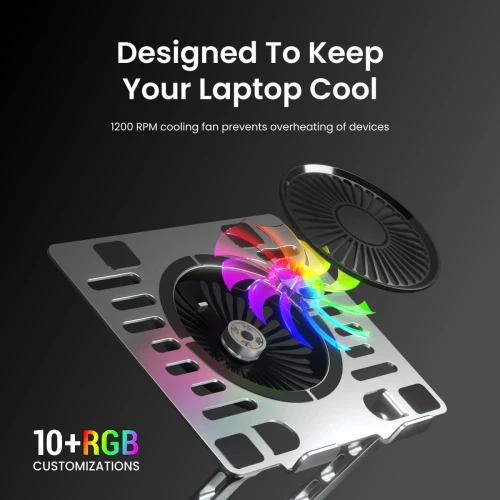 Aluminium Flexible 360° Laptop Stand with Double RGB Cooling Fan ...